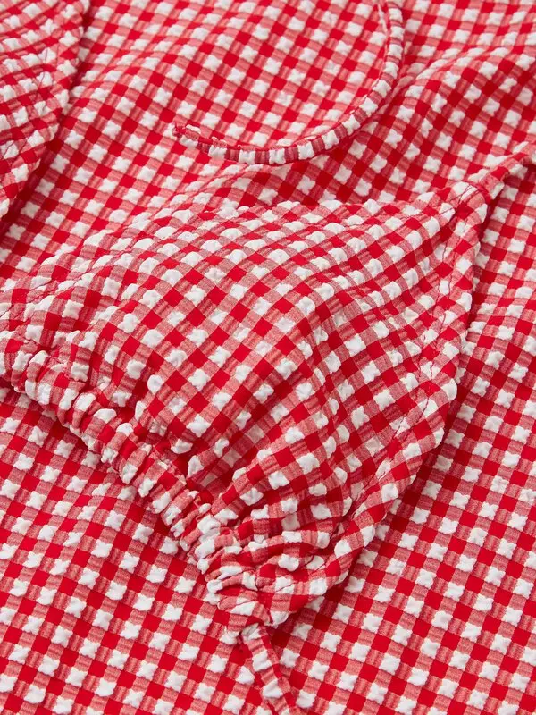 Hunza G Gingham Seersucker Sabrina Bikini - Red Gingham