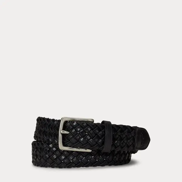 Ralph Lauren Leather And Braided Cord Woven Belt - Black/black