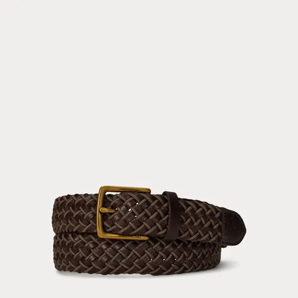 Ralph Lauren Leather And Braided Cord Woven Belt - Brown/olive