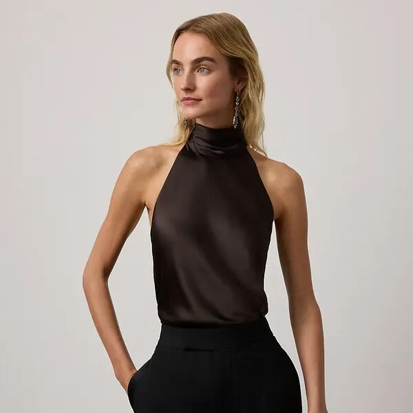 Ralph Lauren Chilton Stretch Silk Charmeuse Top - Dark Brown