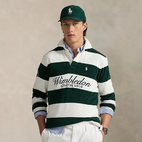 Ralph Lauren Wimbledon Classic Fit Terry Rugby Shirt - Moss Agate/white