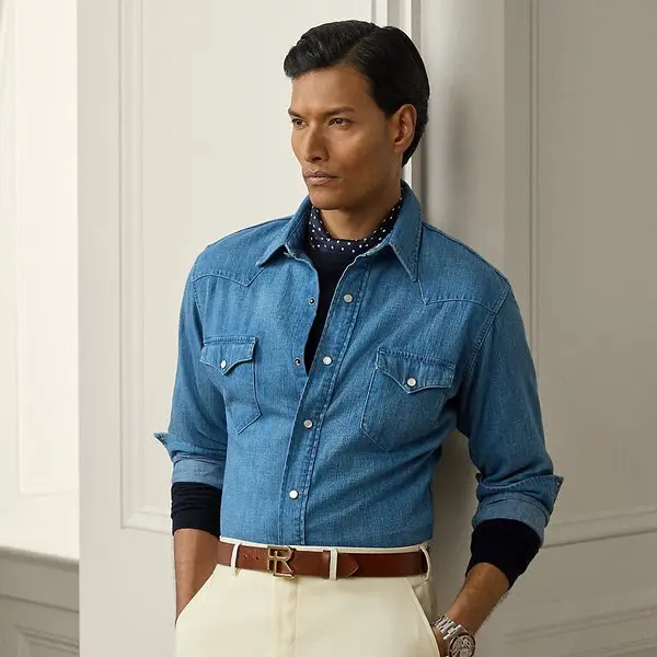 Ralph Lauren Cotton-linen Denim Western Shirt - Shore Indigo