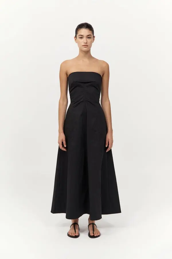 ST. AGNI Sculpted Cotton Strapless Maxi Dress