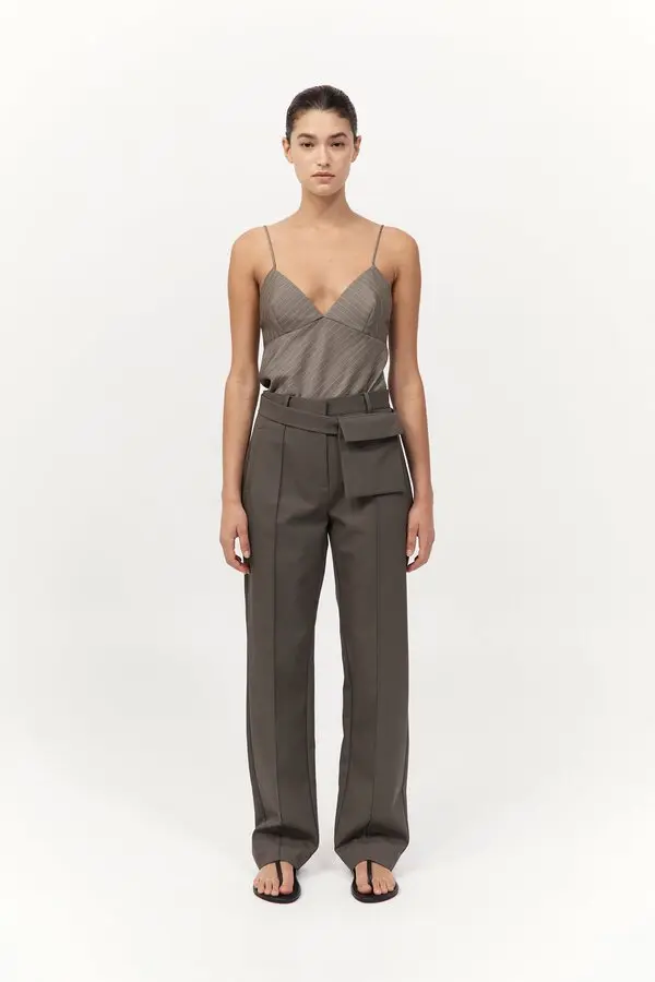ST. AGNI Utility Pocket Wool Blend Pants - Khaki