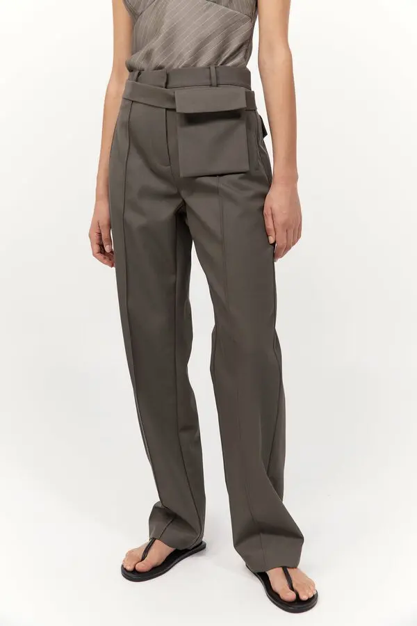 ST. AGNI Utility Pocket Wool Blend Pants - Khaki