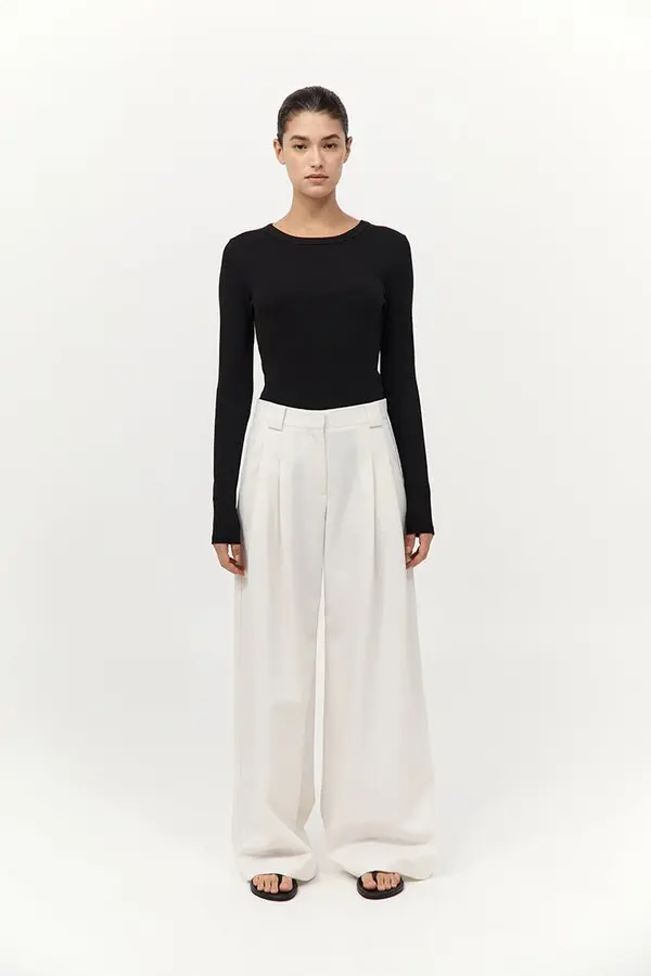 ST AGNI Twill Wide-leg Pleated Trousers