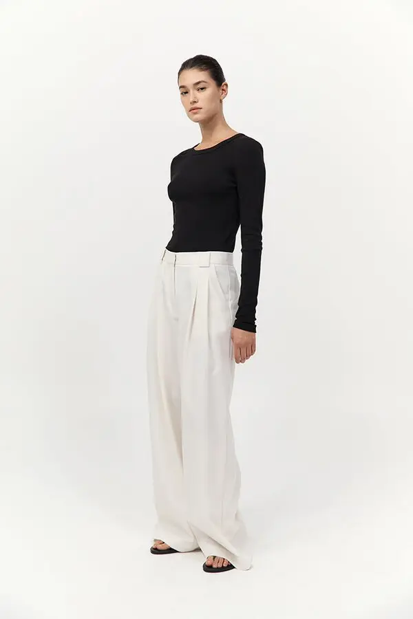 ST AGNI Twill Wide-leg Pleated Trousers