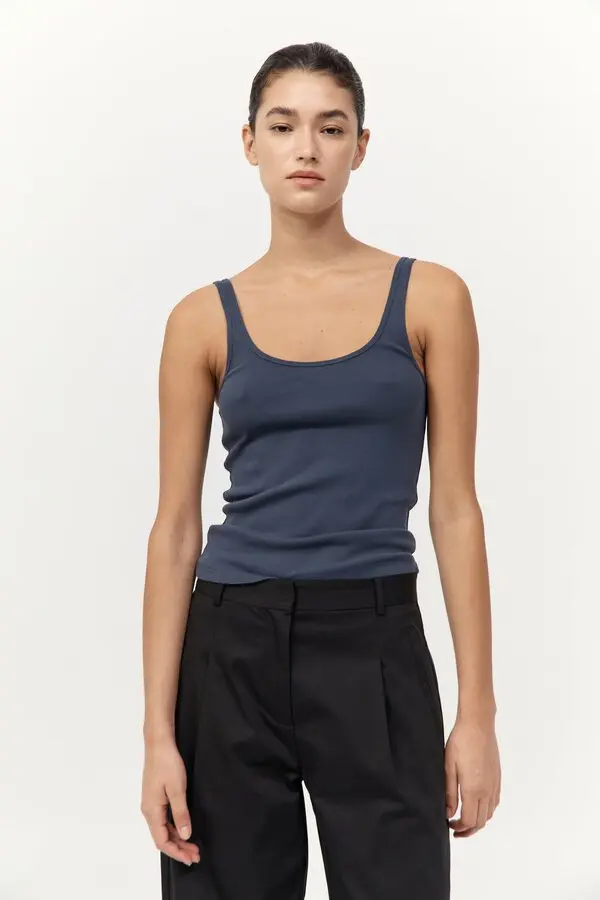 ST. AGNI Organic Cotton Slim Scoop Tank - Storm