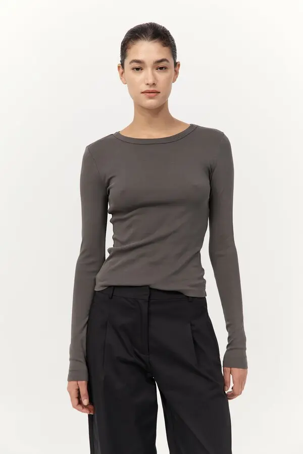 ST. AGNI Organic Cotton Long Sleeve Top - Khaki