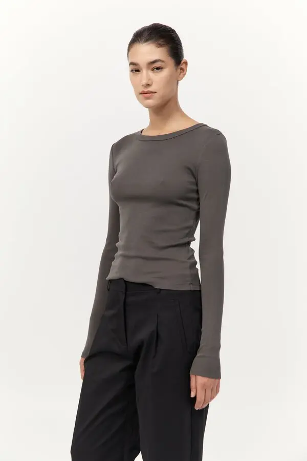 ST. AGNI Organic Cotton Long Sleeve Top - Khaki