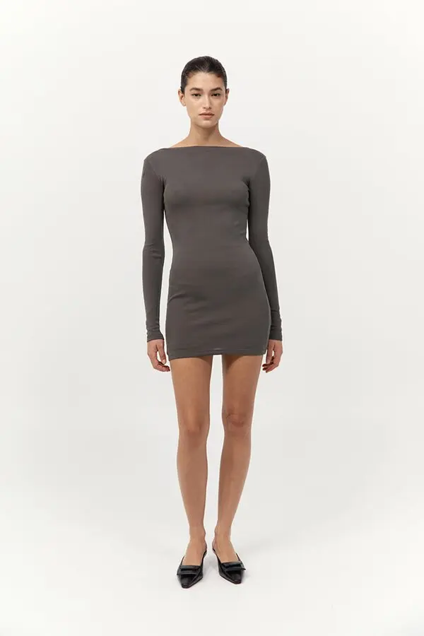 ST. AGNI Organic Cotton Bateau Dress - Khaki