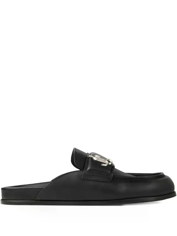 JIMMY CHOO Milo Leather Slippers With Jc Hardware - Black