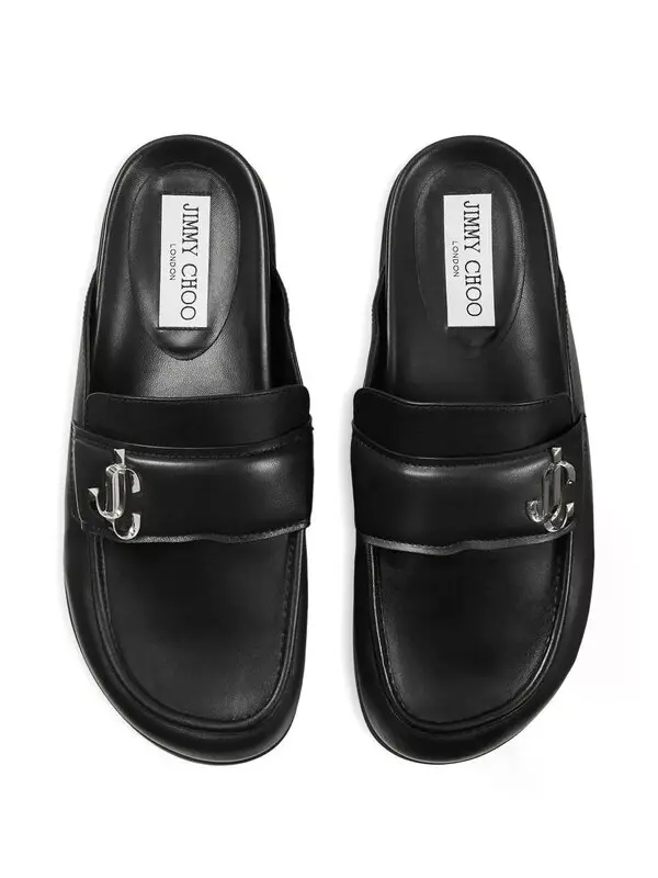 JIMMY CHOO Milo Leather Slippers With Jc Hardware - Black