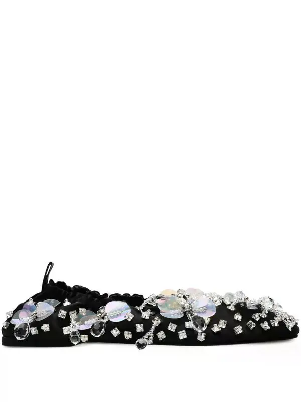 ANOUKI Crystal-embellished Satin Ballet Flats