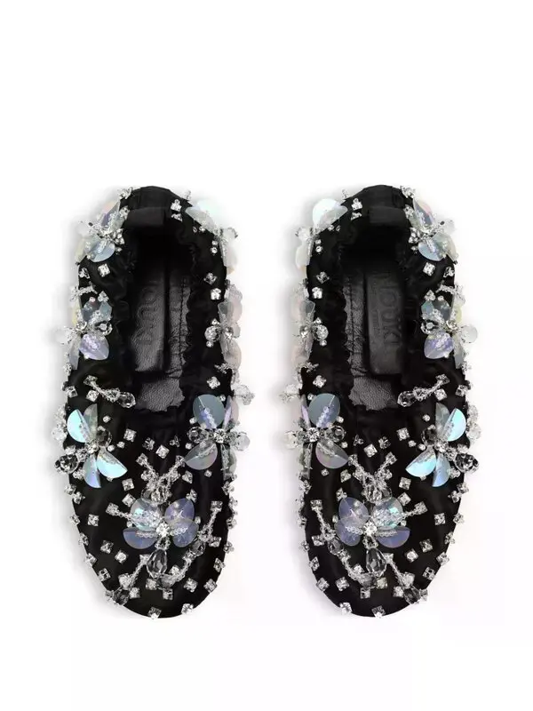 ANOUKI Crystal-embellished Satin Ballet Flats