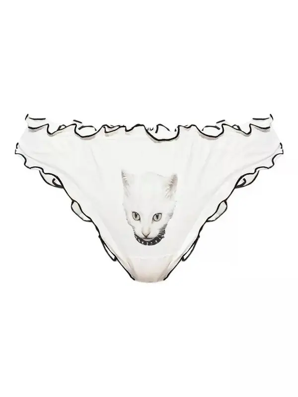 Blumarine Cat-print Ruffled Briefs - White