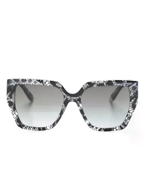 Dolce & Gabbana Lace-detail Square-frame Sunglasses - Black