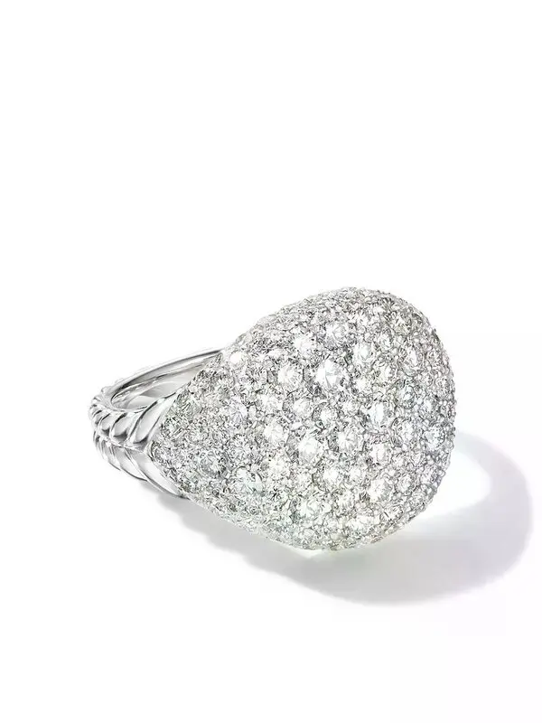 David Yurman 18kt White Gold Diamond Chevron Pinky Ring