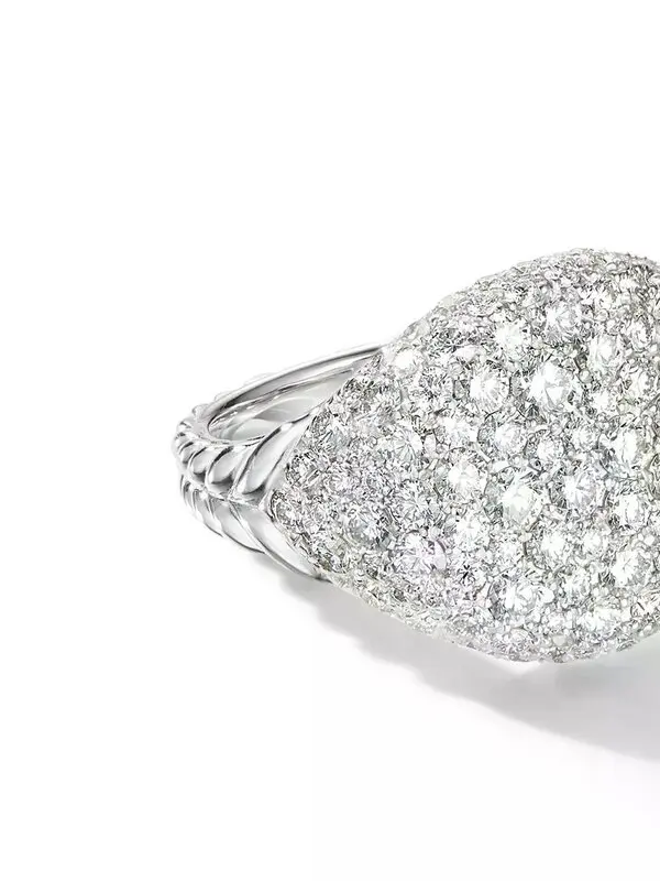 David Yurman 18kt White Gold Diamond Chevron Pinky Ring