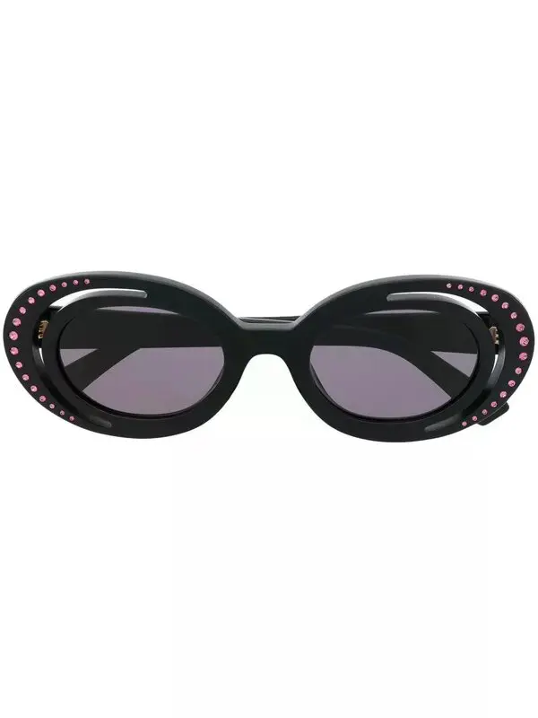 Marni Crystal-embellished Oval-frame Sunglasses - Black