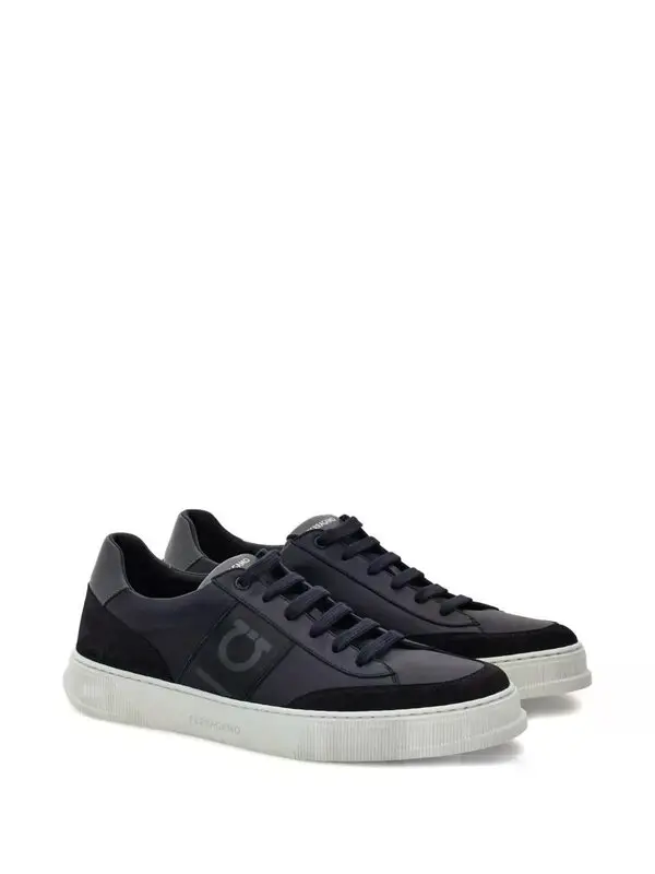 FERRAGAMO Leather And Suede Low-top Sneakers With Gancini Detail - Blue