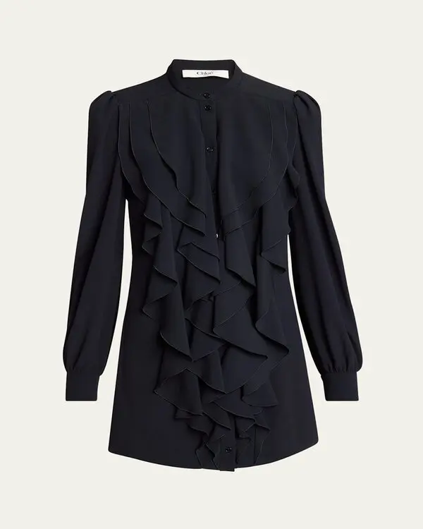 Chloé Ruffle Front Long-sleeve Mini Dress