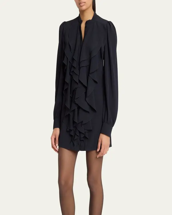 Chloé Ruffle Front Long-sleeve Mini Dress