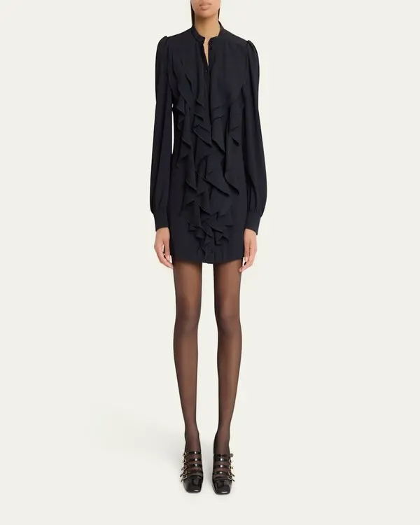 Chloé Ruffle Front Long-sleeve Mini Dress