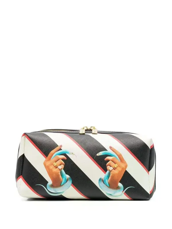 SELETTI Graphic-print Striped Wash Bag - Black