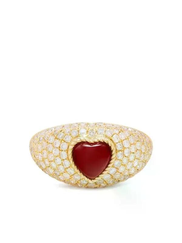 Yvonne Léon 9k Yellow Diamond And Agate Dome Heart Ring - Gold