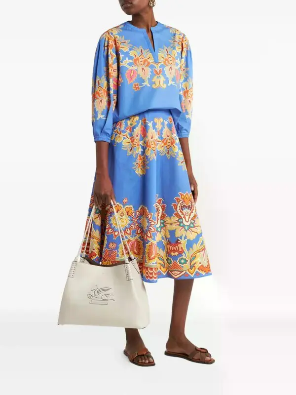 Etro Printed Poplin Midi Skirt