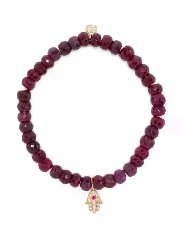 SYDNEY EVAN 14kt Yellow Gold Ruby Hamsa Bracelet - Purple