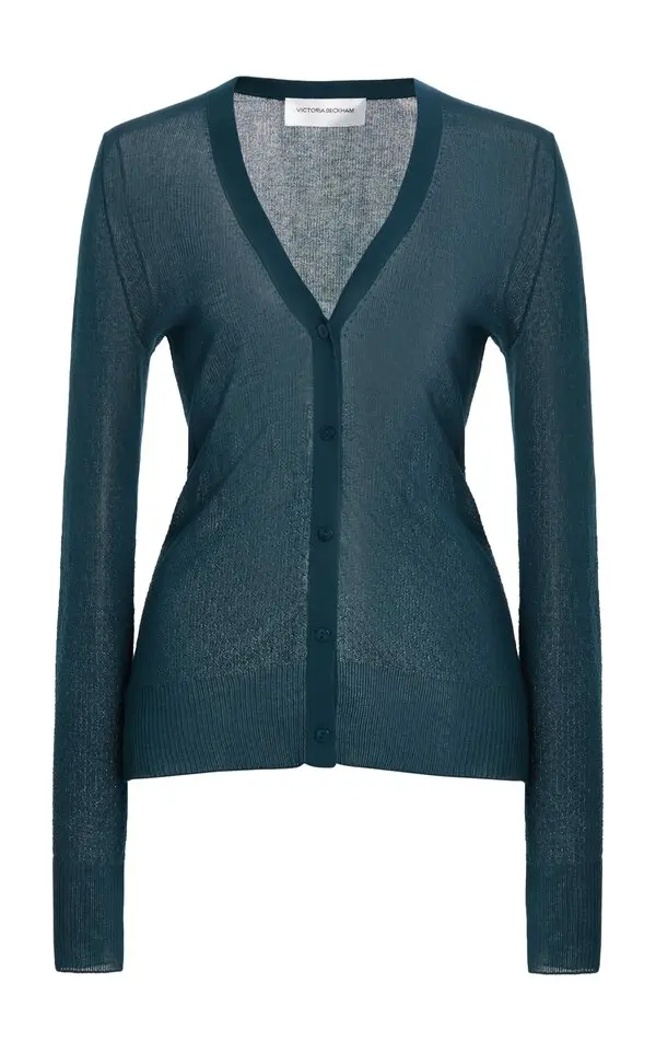 Victoria Beckham Fine-knit Cotton-blend Cardigan - Green