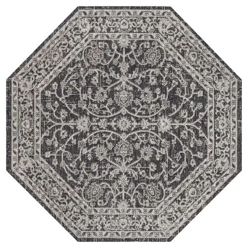 JONATHAN Y Palazzo Vine And Border Textured Weave Octagon Indoor/outdoor Area Rug - Black/gray