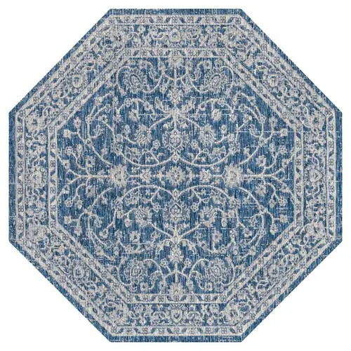 JONATHAN Y Palazzo Vine And Border Textured Weave Octagon Indoor/outdoor Area Rug - Navy/gray