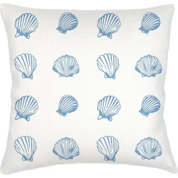 Anaya Saltwater Shell Printed Linen Pillow - Blue
