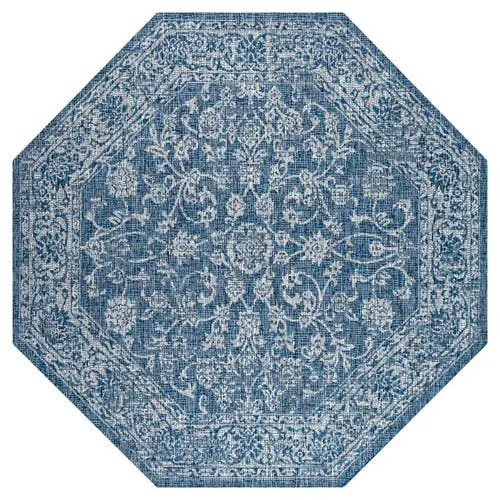 JONATHAN Y Tela Bohemian Textured Weave Floral Octagon Indoor/outdoor Area Rug - Navy/gray