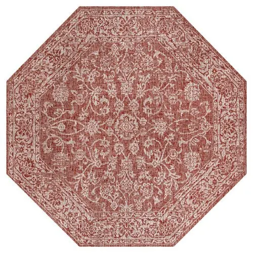 JONATHAN Y Tela Bohemian Textured Weave Floral Octagon Indoor/outdoor Area Rug - Red/taupe