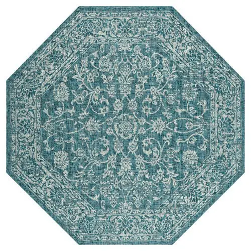 JONATHAN Y Tela Bohemian Textured Weave Floral Octagon Indoor/outdoor Area Rug - Teal/gray