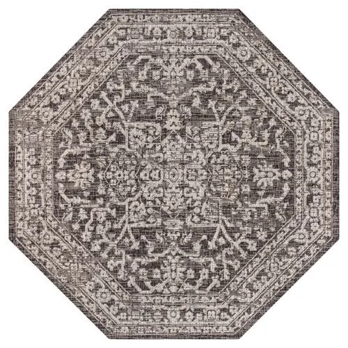 JONATHAN Y Malta Bohemian Medallion Textured Weave Octagon Indoor/outdoor Area Rug - Black/gray