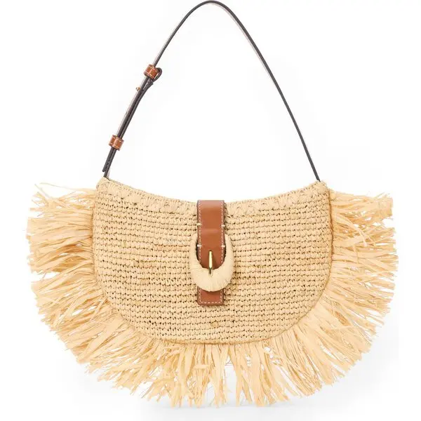 Staud Alana Raffia Fringe Shoulder Bag - Desert Sand Raffia