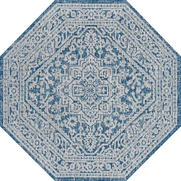 JONATHAN Y Sinjuri Medallion Textured Weave Octagon Indoor/outdoor Area Rug - Navy/gray