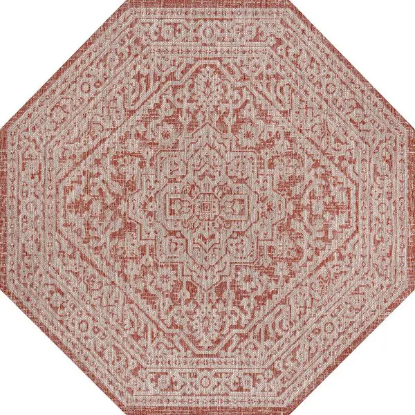 JONATHAN Y Sinjuri Medallion Textured Weave Octagon Indoor/outdoor Area Rug - Red/taupe