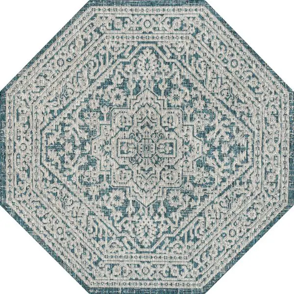 JONATHAN Y Sinjuri Medallion Textured Weave Octagon Indoor/outdoor Area Rug - Teal Blue/gray