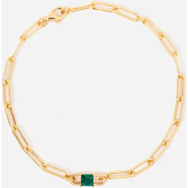 LITTLE SKY STONE Birthstone Paperclip Chain Bracelet - Emerald
