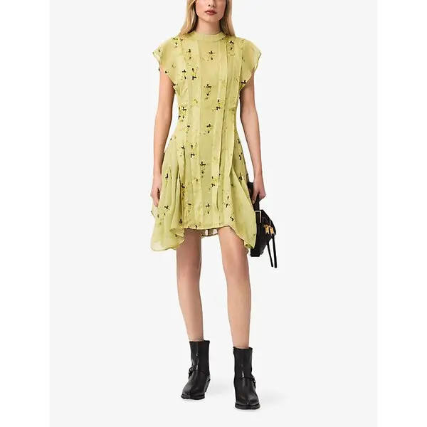 navy blue dress for baby girl Allsaints Fleur Floral-Print Asymmetric-Hem Mini Dress - Empoli Yellow -  30% Off