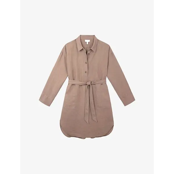 The White Company Belted Long-Sleeve Linen Shirt Dress In Mouse - 47% Off |  Editorialist