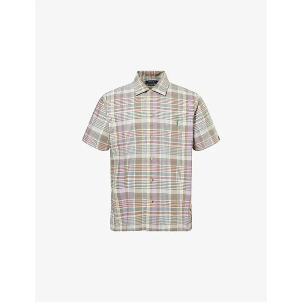 Polo Ralph Lauren Check-print Short-sleeves Cotton-poplin Shirt - 6815 Khaki Green Multi