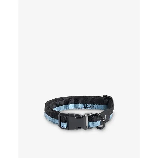 HAY Stripe Flat Woven Dog Collar - Blue And Black