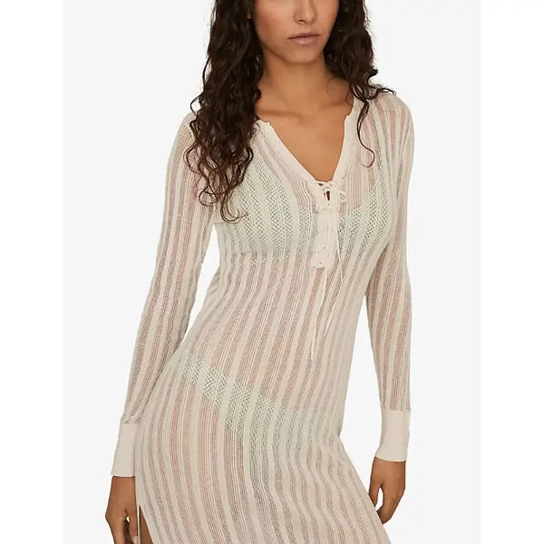 Reiss Knitted Tie-Front Maxi Dress In Cream - 55% Off | Editorialist